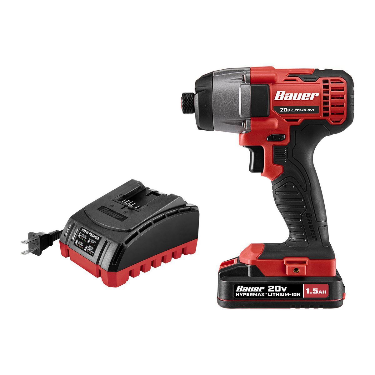 BAUER 20V Cordless 1/4 in. Hex Compact Impact Driver Kit with 1.5Ah Ba ...