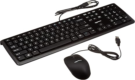 Amazon Basics Wired Keyboard and Mouse Bundle, Full-Sized, QWERTY Layo ...