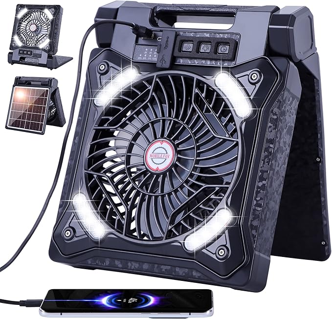 Solar Fan Battery Powered Rechargeable Solar Camping Fan with Led Lant ...