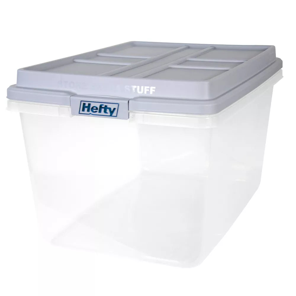 Hefty 72qt Clear Hi-Rise Storage bin with Stackable Lid Gray: Plastic ...