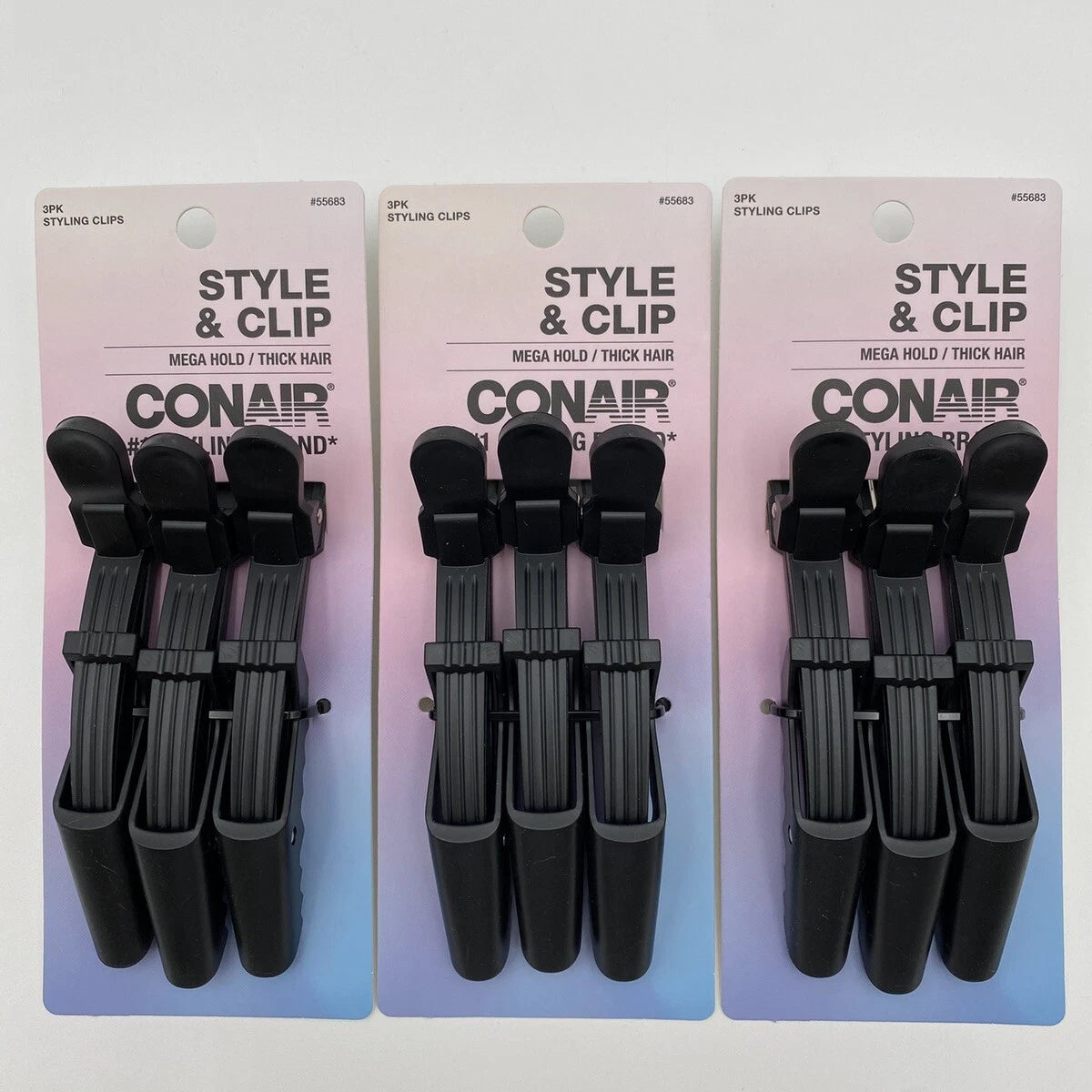 Conair Style & Clip Mega Hold Hair Clips, (Black- 3 packs , 3 pieces i ...